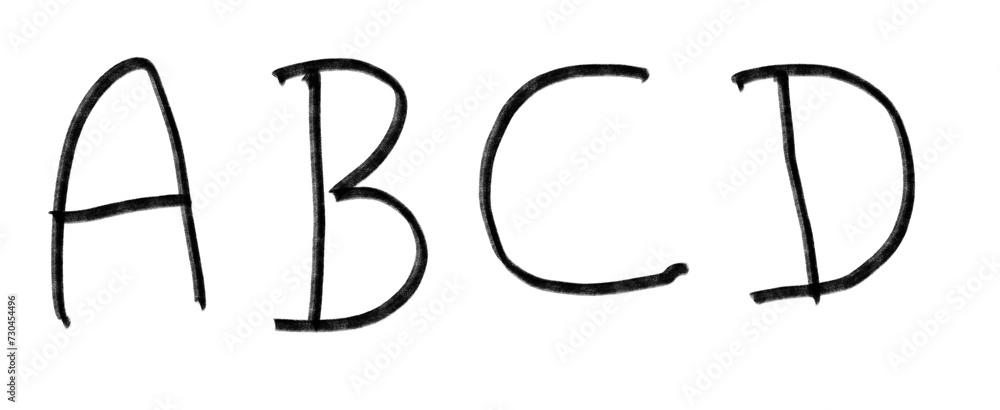Hand written abcd in capital letters, a b c d written by human not ai ...