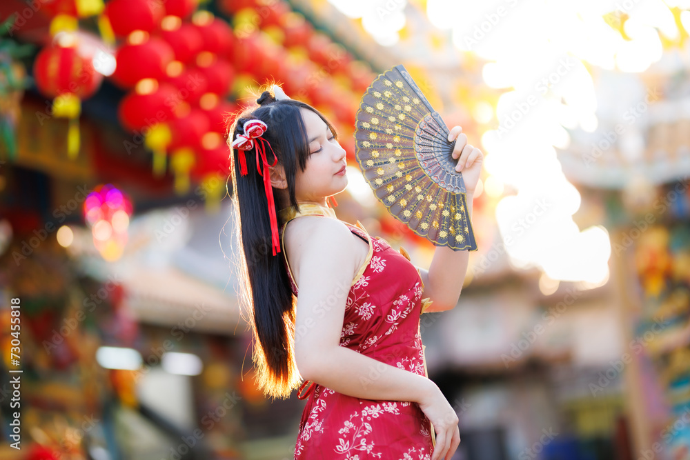 Foto de Portrait beautiful cute smiles Asian young woman wearing red ...