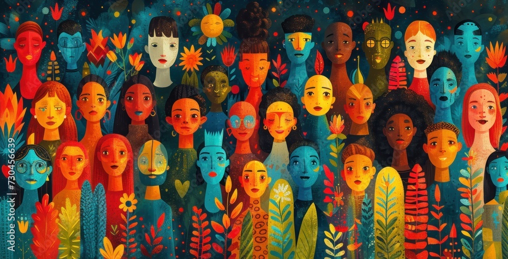 Tapestry of Humanity: A Mosaic of Diverse Faces and Nature Stock ...