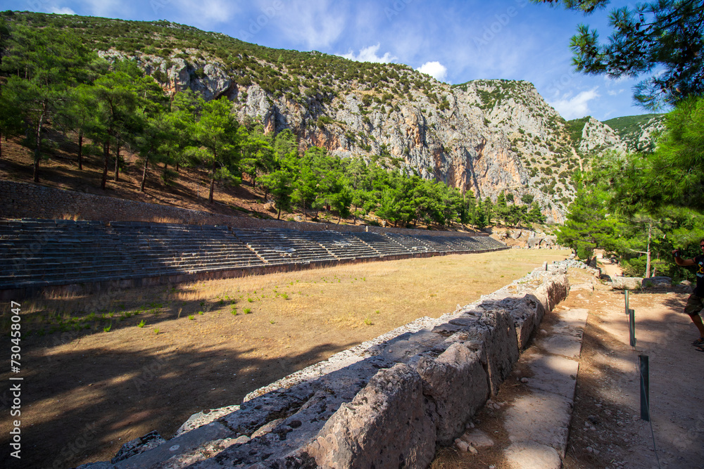 The ancient stadium of Delphi is located at the highest point of the ...