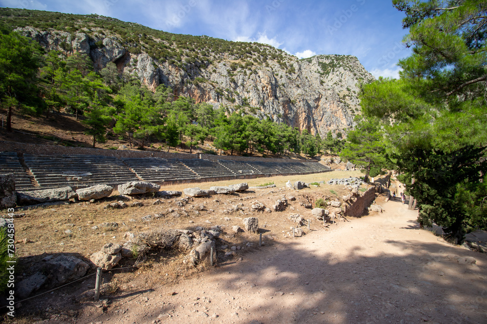 The ancient stadium of Delphi is located at the highest point of the ...
