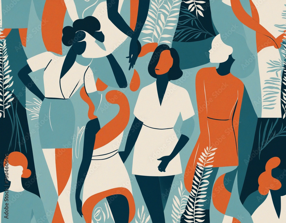 Abstract blue people seamless pattern set. Background illustration ...