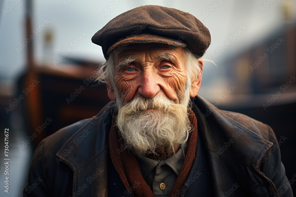 Professional industrial nordic fisherman or sailor on the ship in the ...