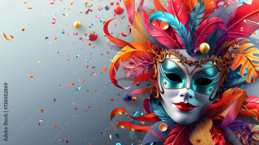 Lively carnival design with dynamic masks and celebratory ornaments ...