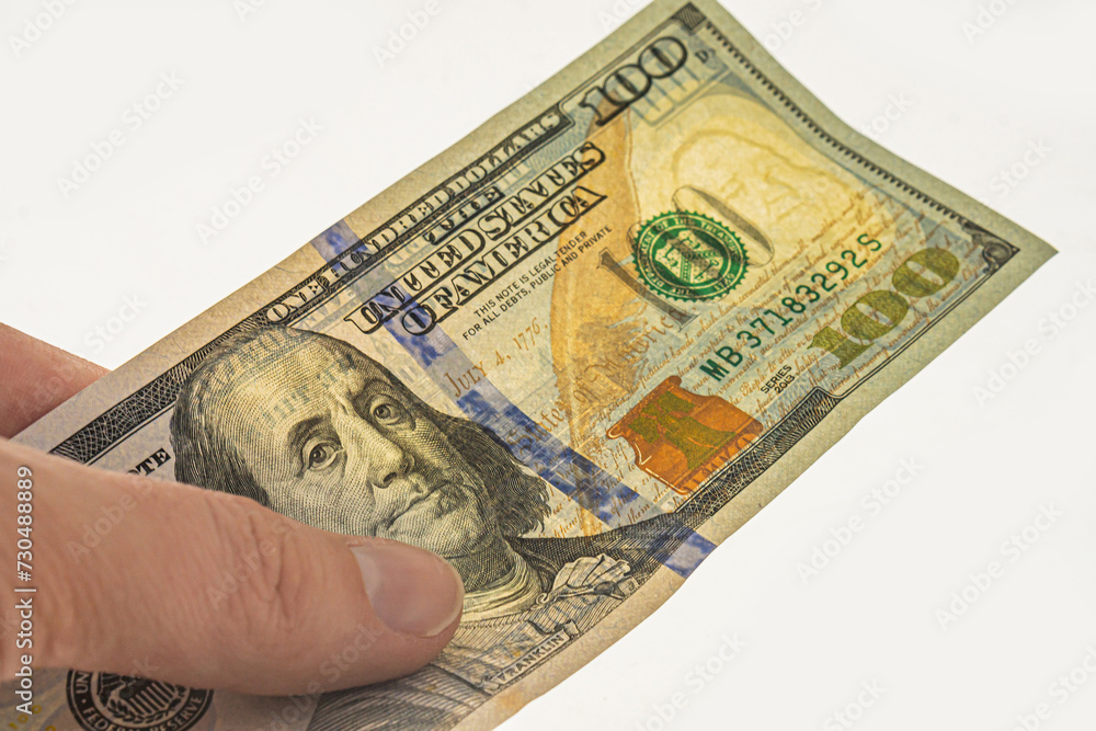 Franklin watermark on 100 bill. Authentication of banknote 100 dollars ...