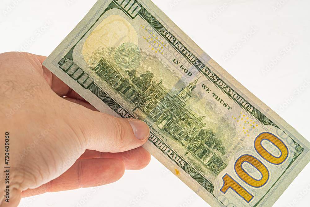 Franklin watermark on 100 bill. Authentication of banknote 100 dollars ...