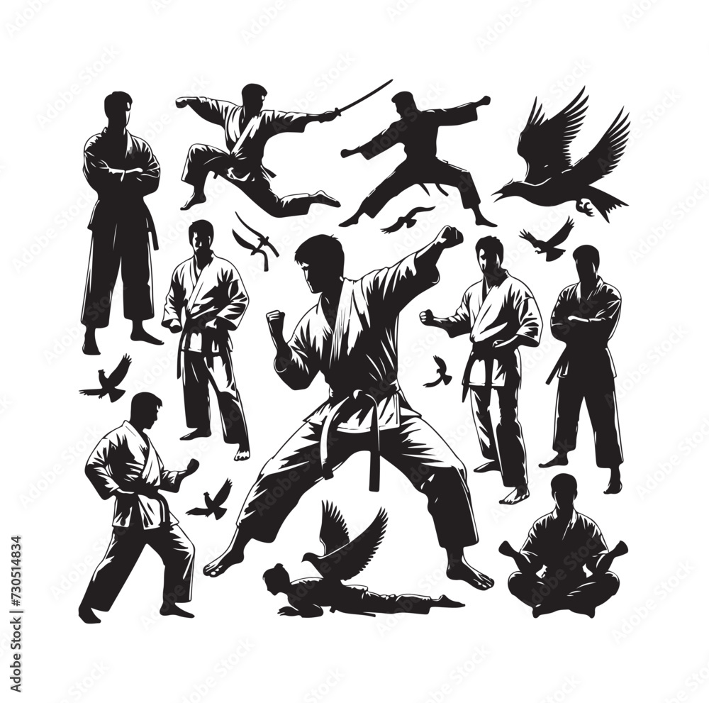 martial art Vector or karate silhouettes vector illustration Japan and ...