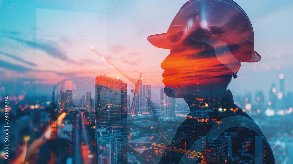 Future building construction project combining engineering and graphic ...