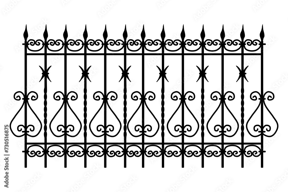 Decorative cast iron wrought fence silhouette with artistic forging ...