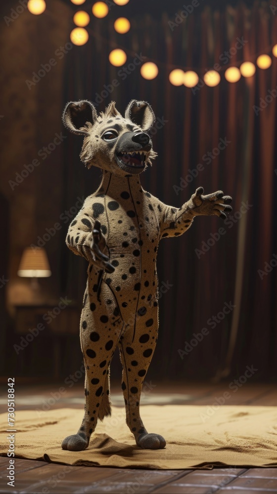 Cartoon digital avatar of a hyena standing on stage with a full body ...