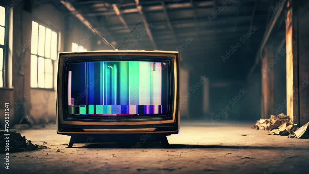 Old vintage television with static, distortion and glitches in the ...