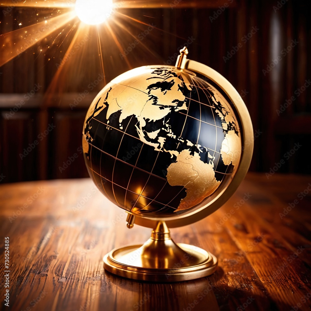 Globe made of gold, showing luxury premium international experience ...