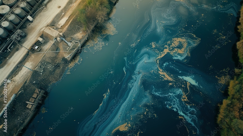 Hazardous chemicals are released into the river Industrial waste water ...