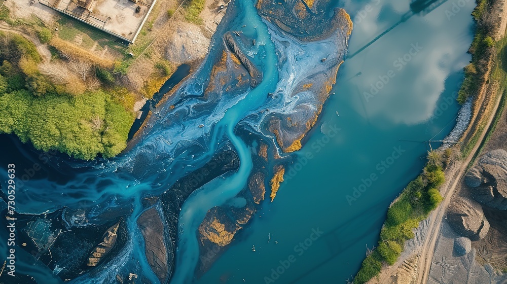 Hazardous chemicals are released into the river Industrial waste water ...