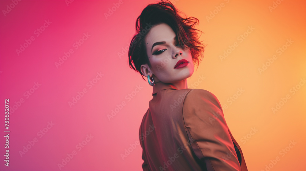 Fashion and glamorous young transgender man in makeup pose as model on ...