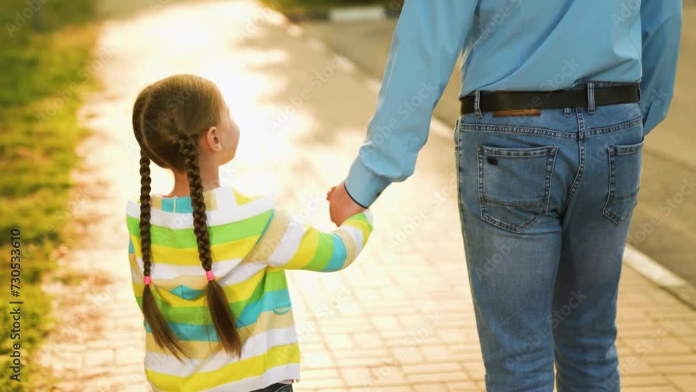 Vidéo Stock happy family, child walking with father holding hand ...