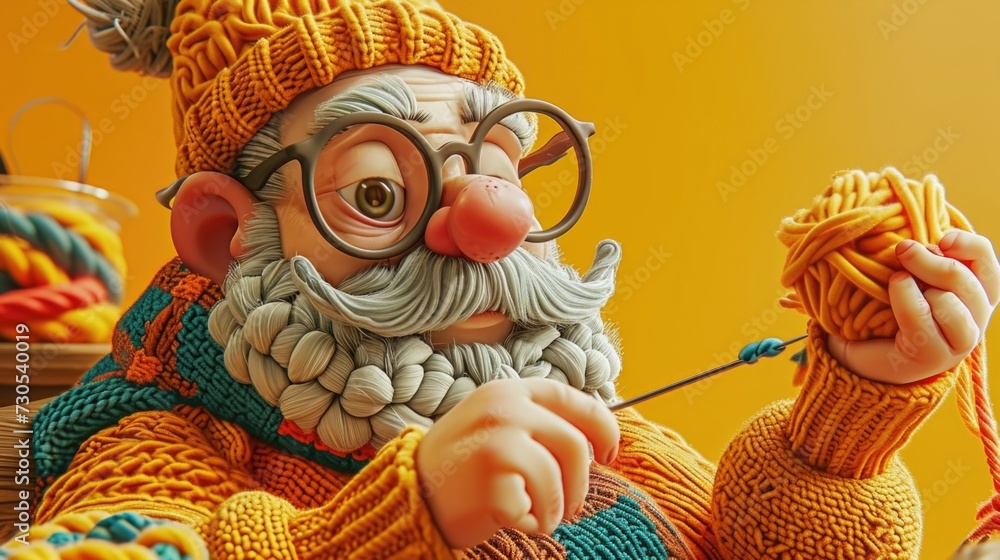 Cartoon digital avatars of Knit Guru A wise and skilled knitwear ...