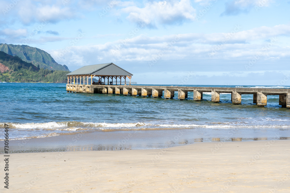 Hanalei Pier in Kauai, Hawai, USA. Hanalei Pier is a pier built into ...