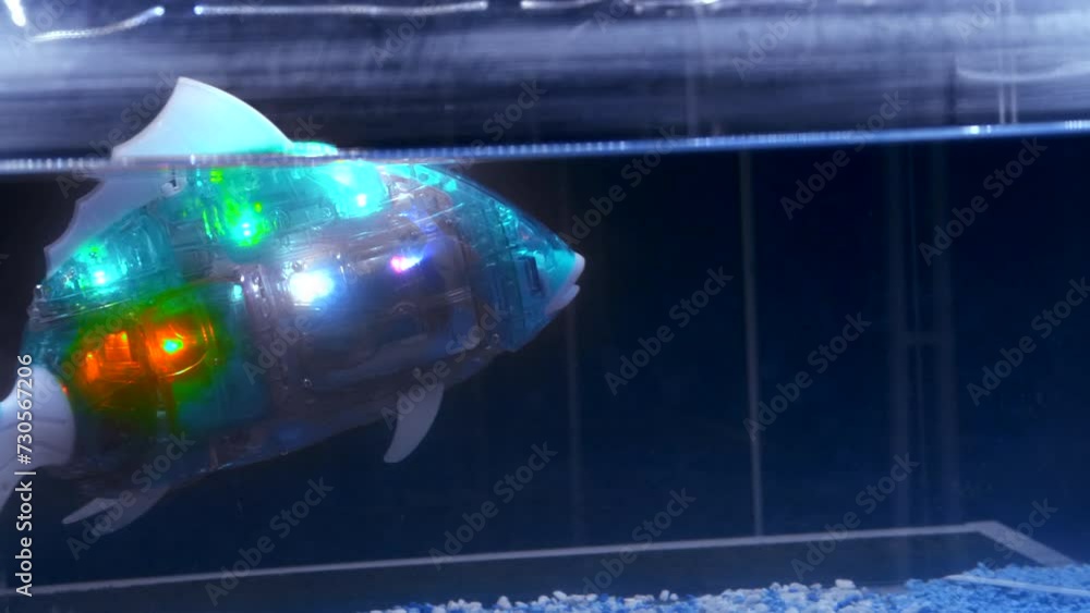 A robot fish in aquarium. Media. Artificial version of robot fish ...