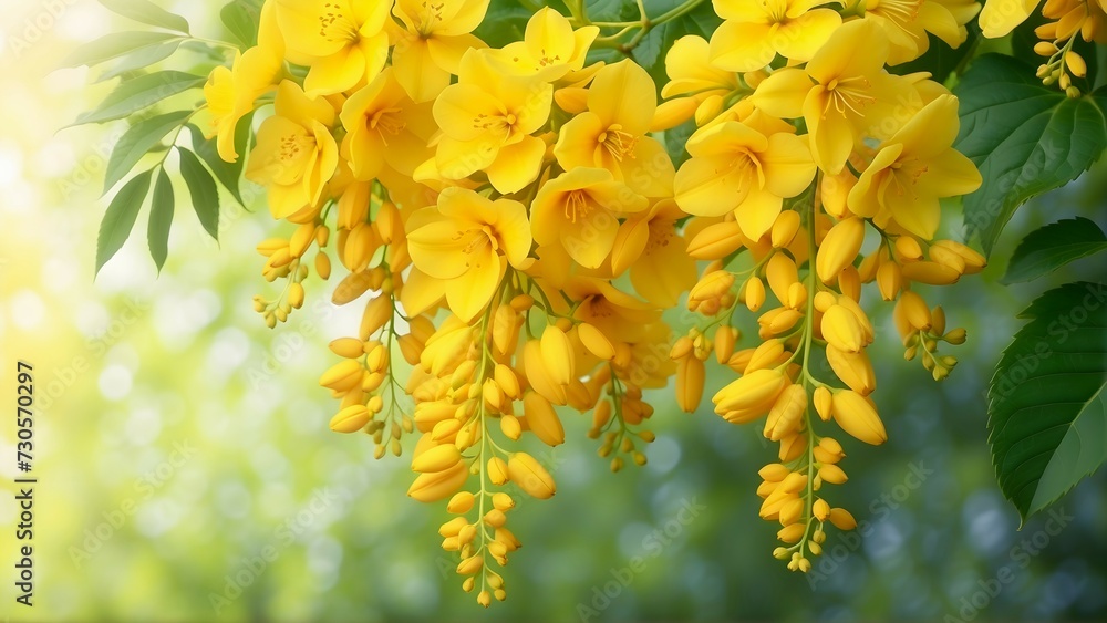 Cassia fistula Kani Konna flower background for Kerala festival vishu ...