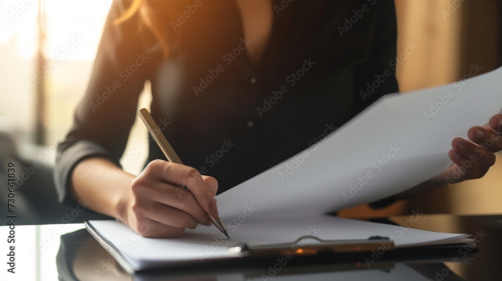 Businesswoman with paper drawing marketing plan paper for planning ...