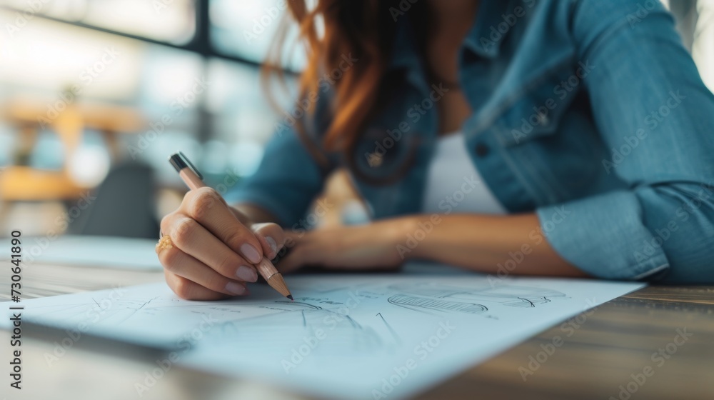 Businesswoman with paper drawing marketing plan paper for planning ...