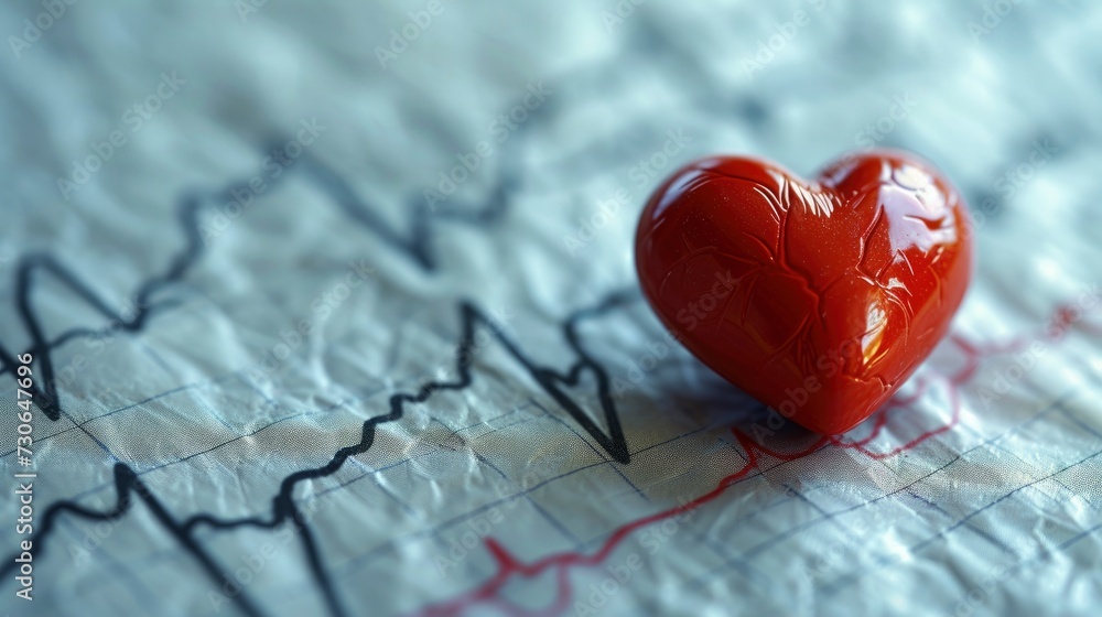 An ECG graph displaying a red heart, indicating a health alert related ...