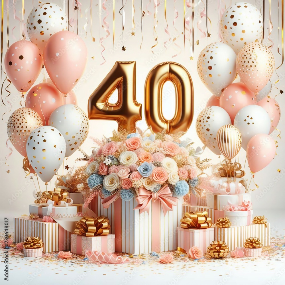 Vector Illustration of a Number 40th Birthday Balloon Celebration Cake ...