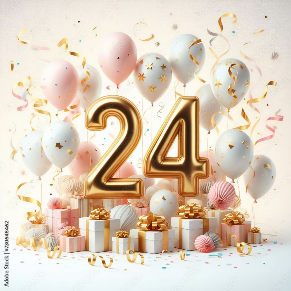 Vector Illustration of a Number 24th Birthday Balloon Celebration Cake ...