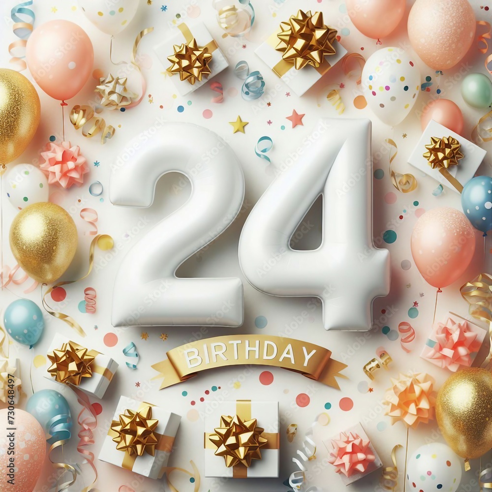 Vector Illustration of a Number 24th Birthday Balloon Celebration Cake ...