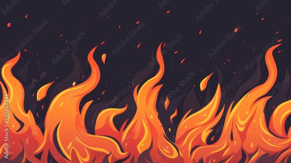 Cartoon flame elements hand-drawn for a lively and playful background ...