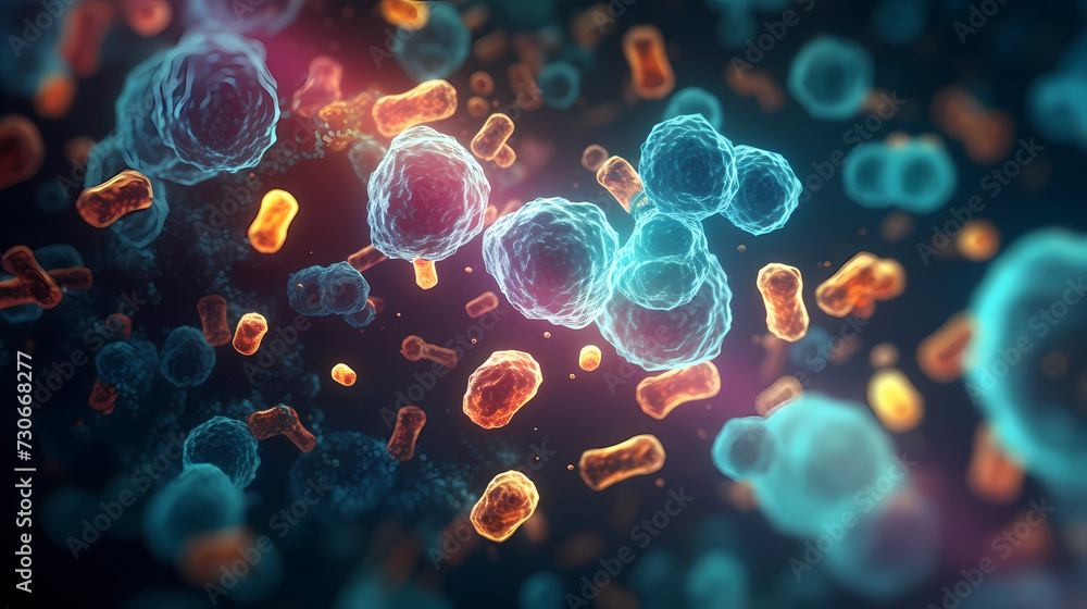 Various shapes of bacteria, probiotics under microscope, science ...