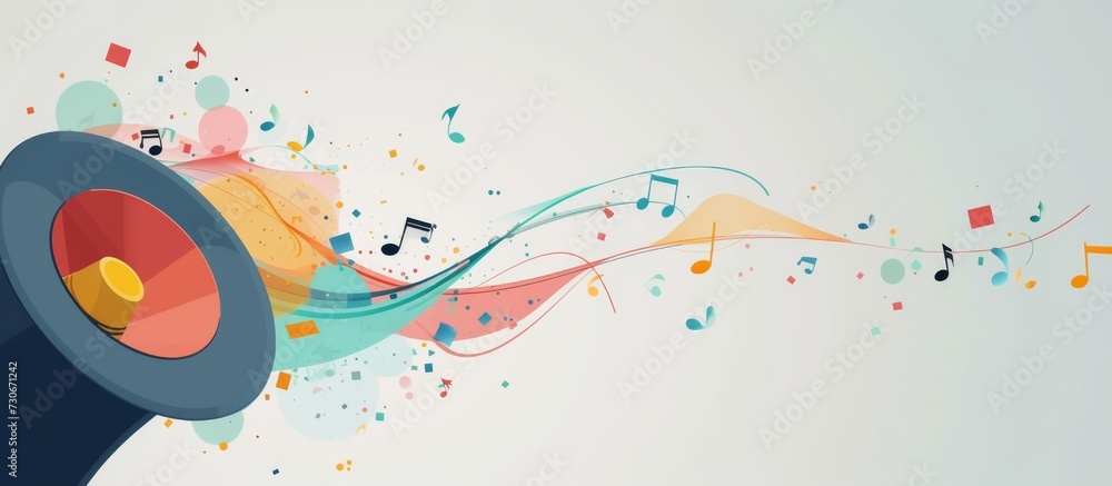 a minimalist flat 2D vector style speaker on the left side of a ...