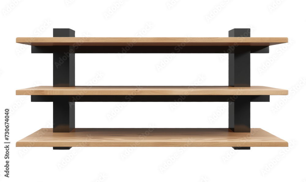 A modern, freestanding walnut shelving unit with multiple tiers for ...