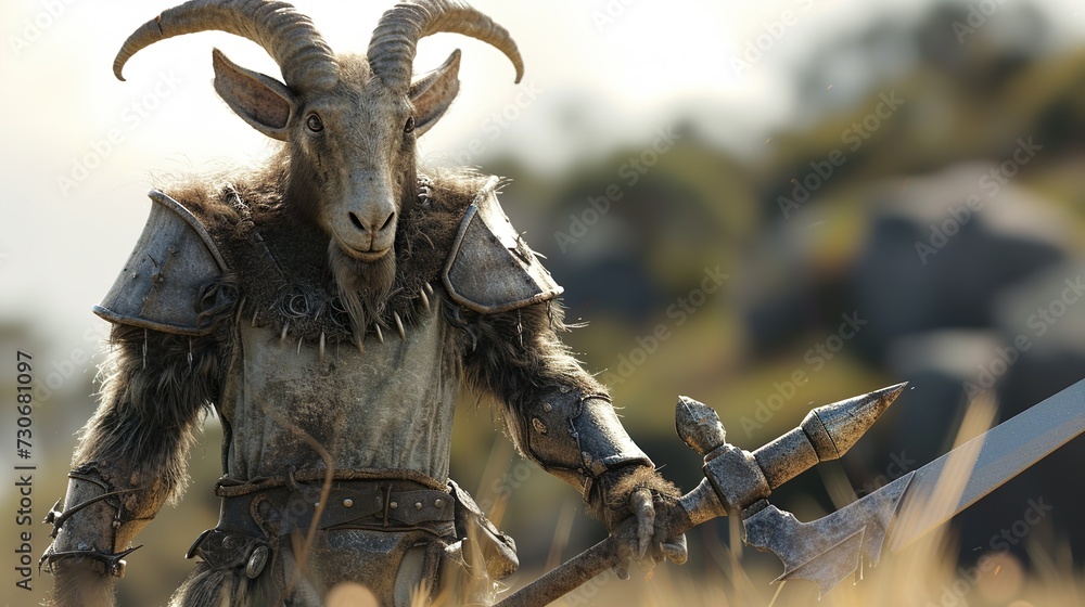 Photo & Art Print "Epic Guardian: The Strong Goat Humanoid, Clad in ...