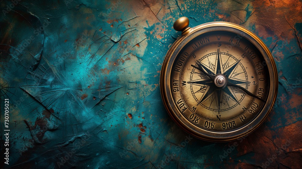 Classic experience compass on rusty background, concept for leadership and knowing which ...