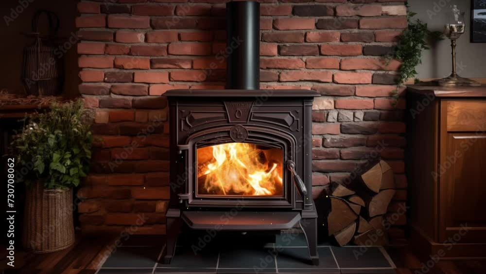 traditional inglenook fireplace with roaring log fire. seamless looping ...