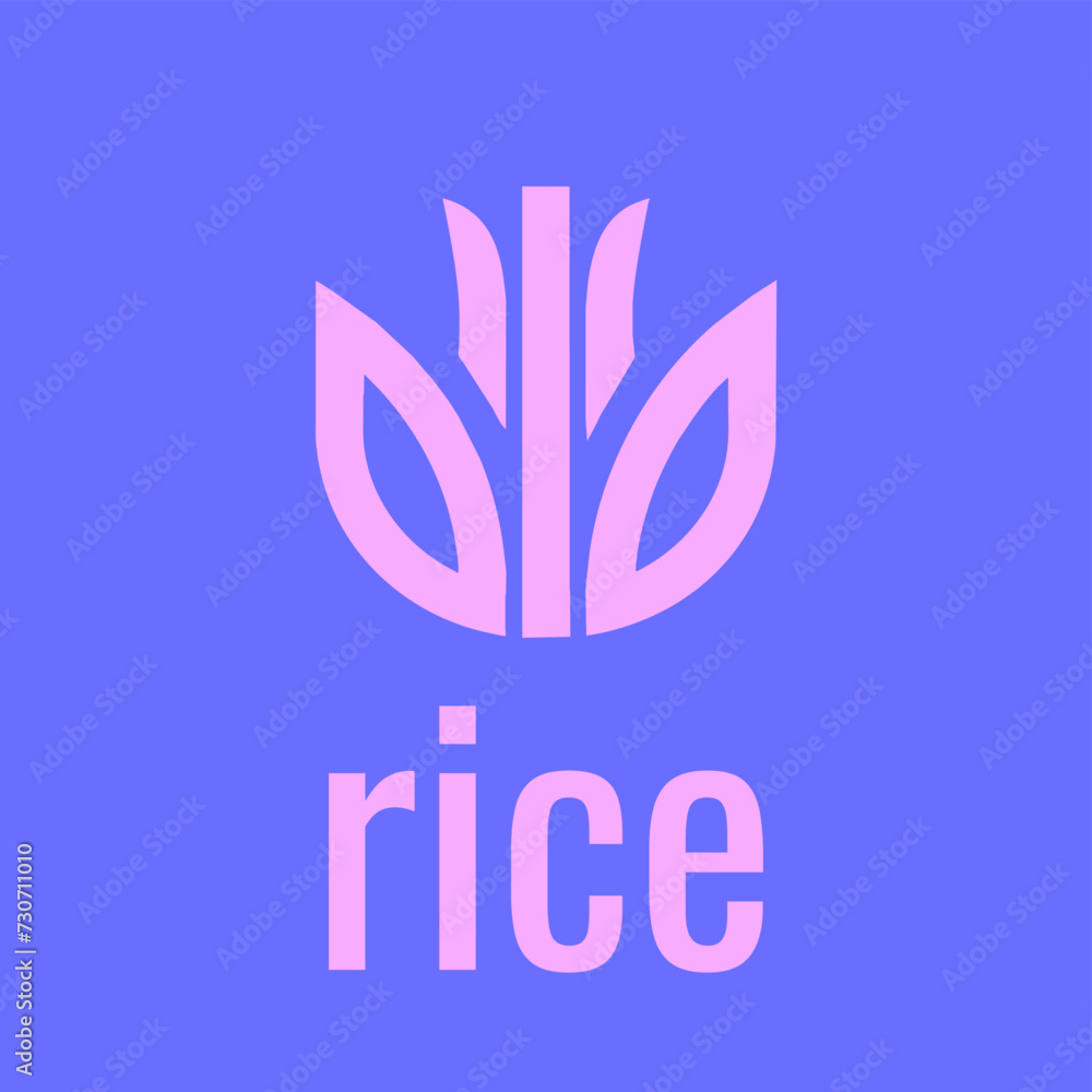 The image shows a pink logo with a stylized rice grain pattern in the ...