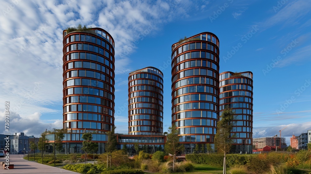 Copenhagen, Denmark. Axel Towers comprising five round towers Modern ...