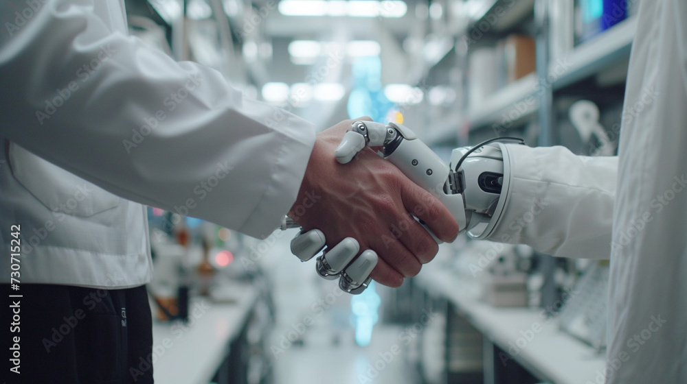 Future collaboration between technology and human concept. The man ...