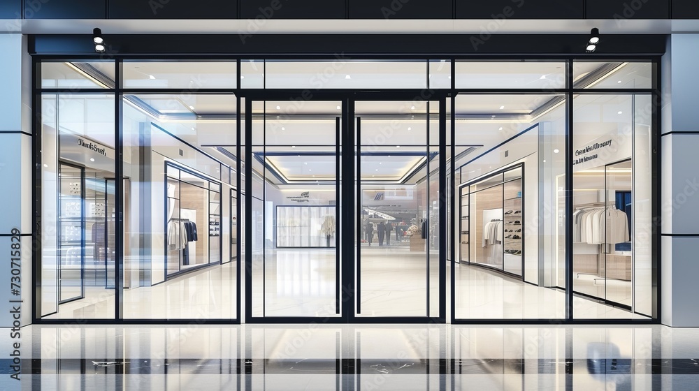 Glass entrance door. Shopping center mall entrance automatic doors with ...