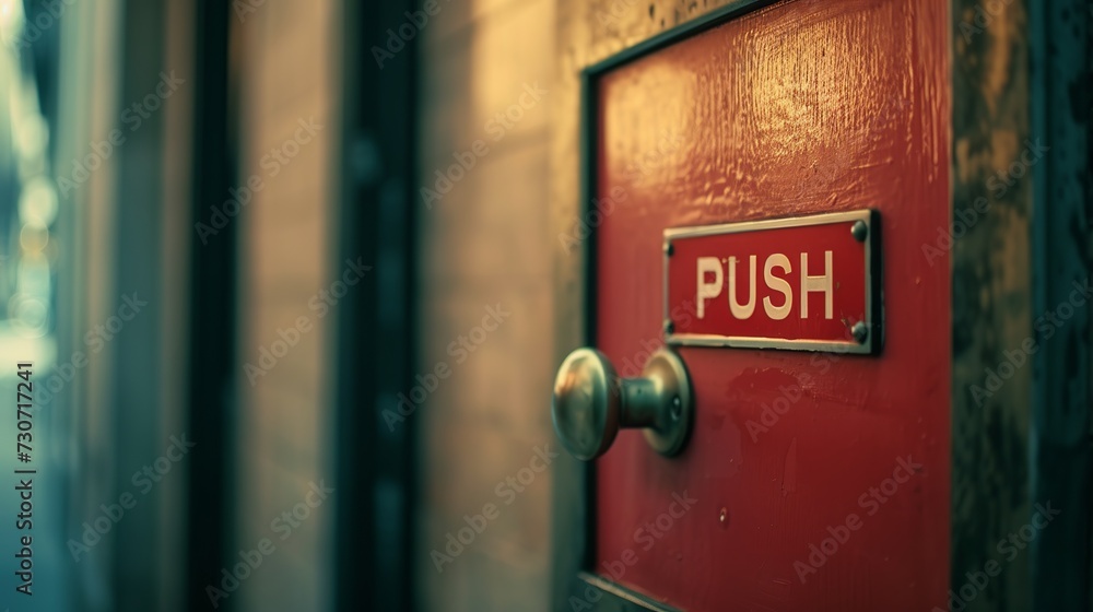 "Push" sign on the door of an apartment building. Stock Illustration ...