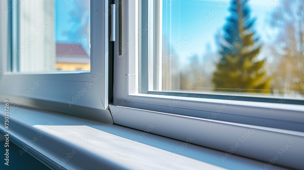 PVC window frame opens close-up view. Bottom window frame detail. Rooms ...
