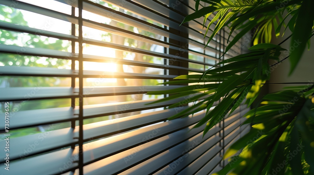 under-exposure view of a window with shutter in a living room ...