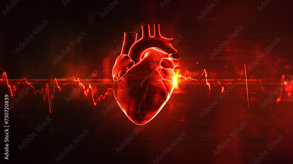 Abstract red heart shape with red cardio pulse line. Creative stylized ...