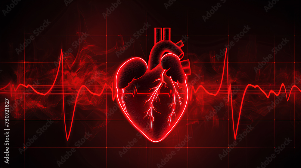 Abstract Red Heart Shape With Red Cardio Pulse Line Creative Stylized