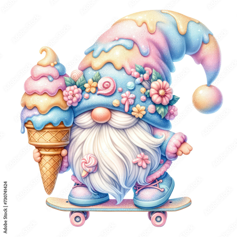Cute Ice Cream Gnome Clipart | Whimsical Summer IllustrationFestive ...