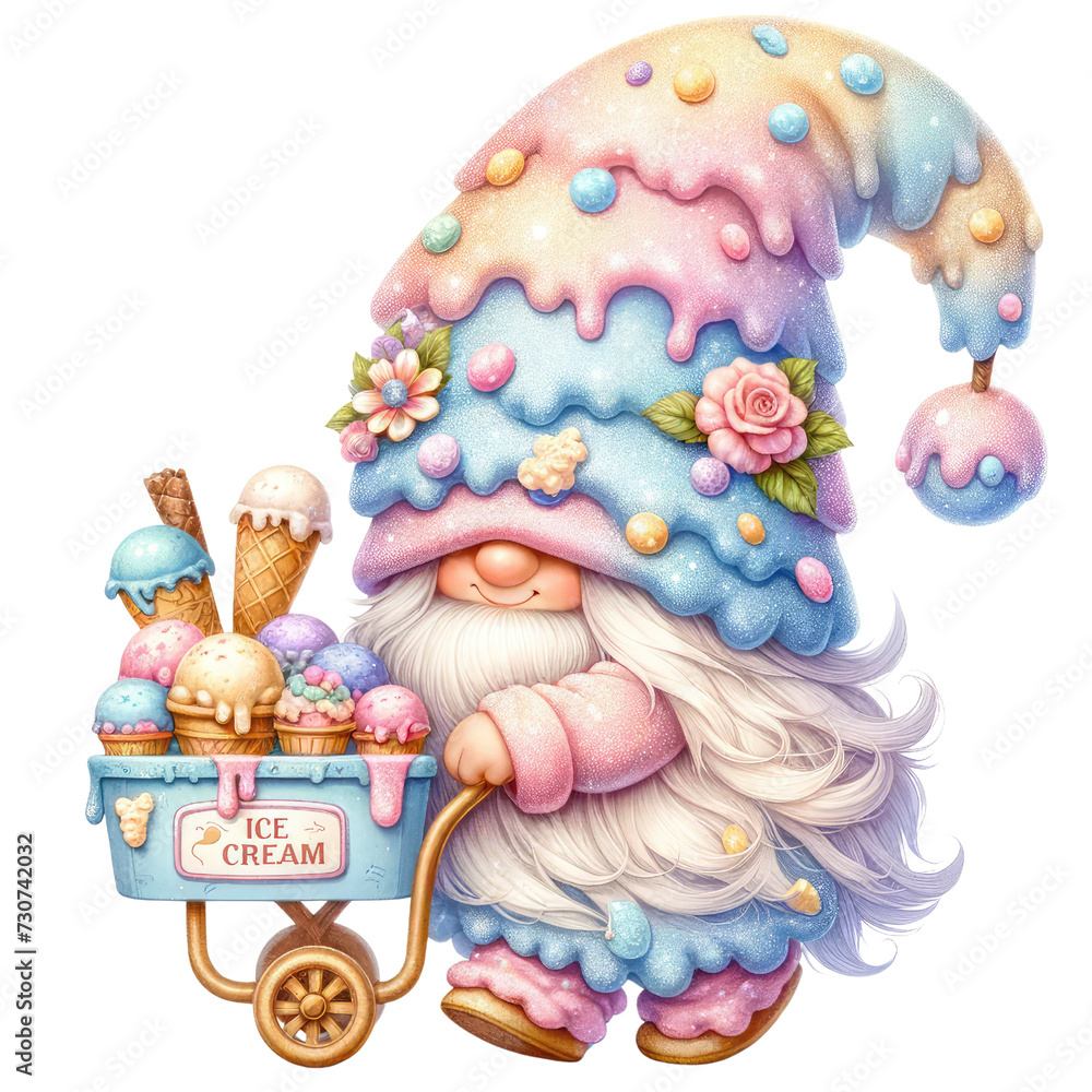 Cute Ice Cream Gnome Clipart | Whimsical Summer Illustration Festive ...