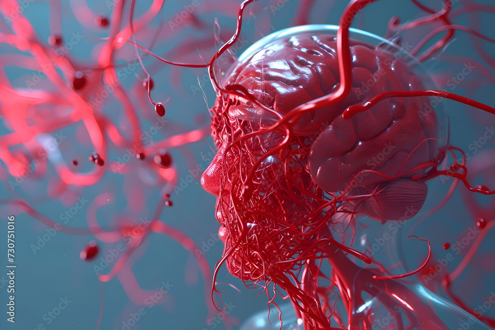 illustration of brain blood vessels, A highly detailed illustration ...