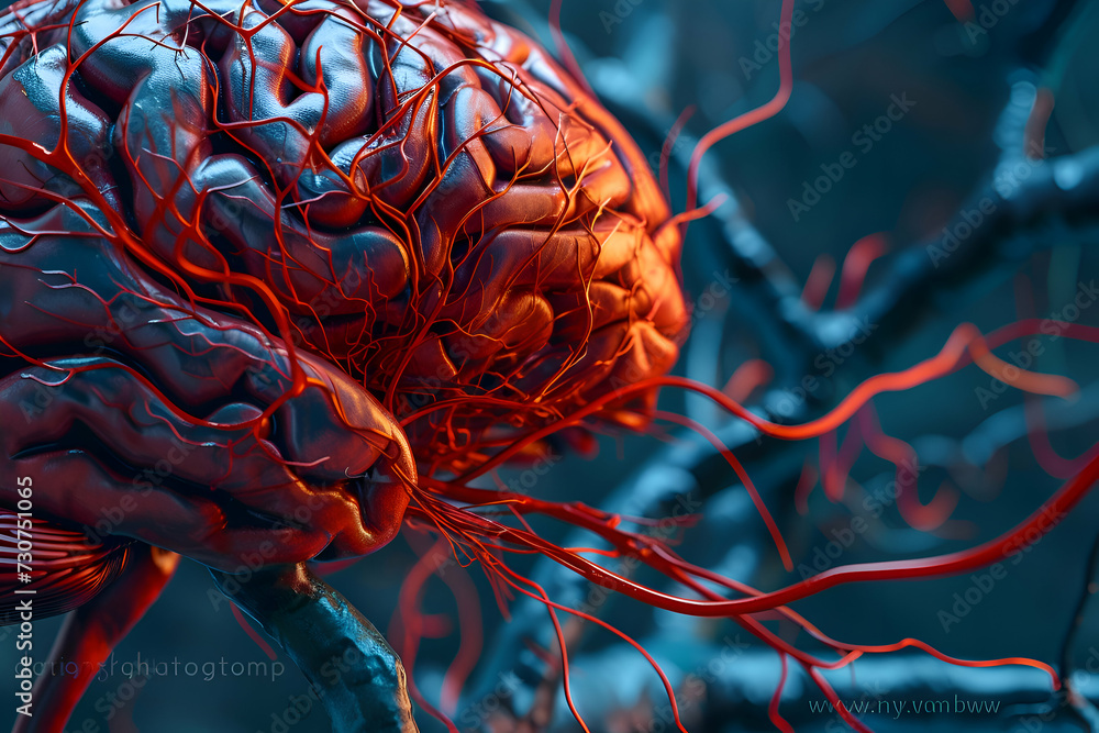 illustration of brain blood vessels, A highly detailed illustration ...